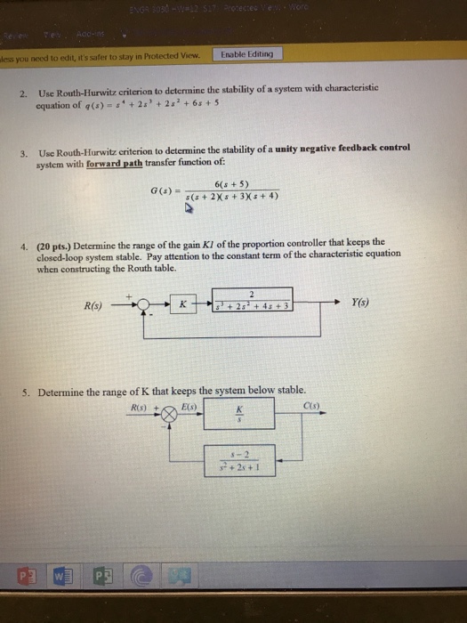 Solved Use Routh-Hurwitz criterion to determine the | Chegg.com