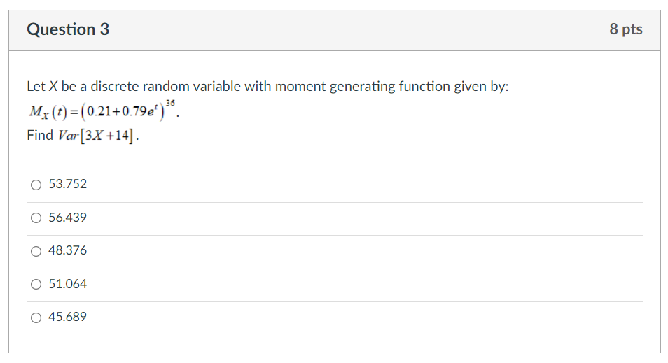 Solved Question 3 8 pts Let X be a discrete random variable | Chegg.com