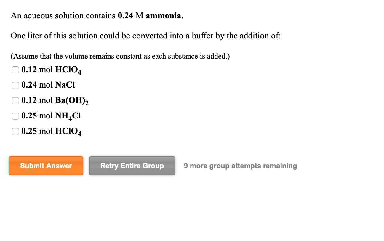 Solved An aqueous solution contains 0.24 M ammonia. One | Chegg.com
