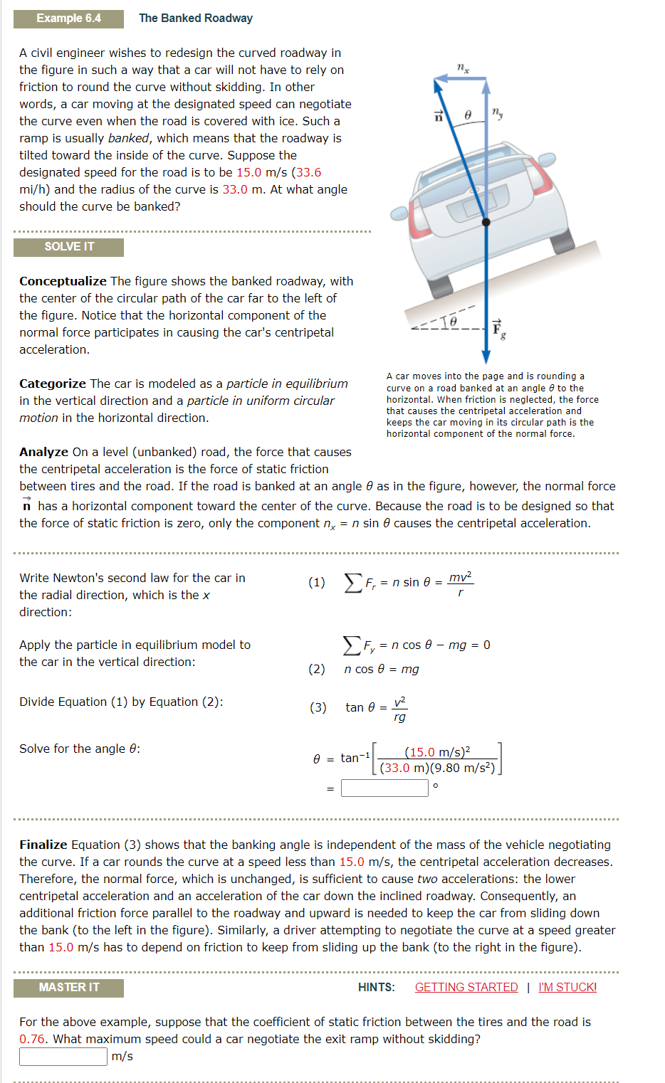 Solved Example 6.4 The Banked Roadway m A civil engineer | Chegg.com