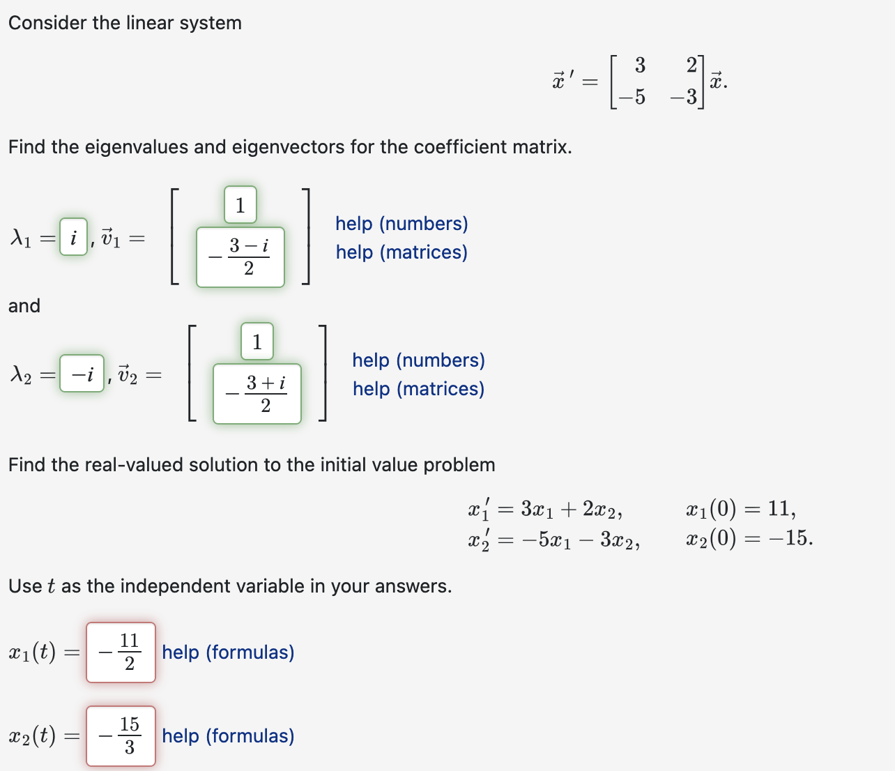 Solved Consider the linear systemvec(x)'=[32-5-3]vec(x).Find | Chegg.com