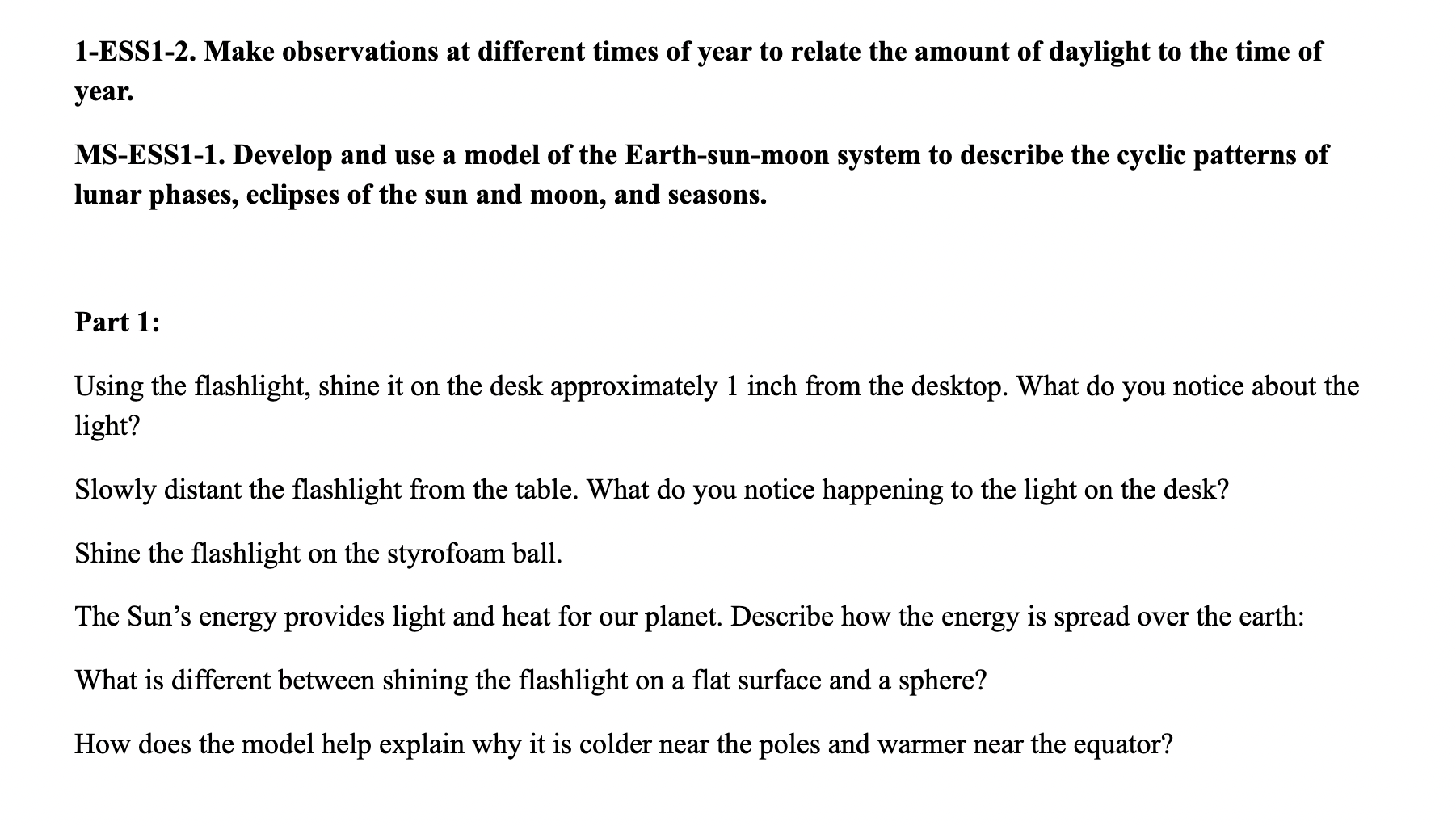 Solved 1-ESS1-2. Make observations at different times of | Chegg.com