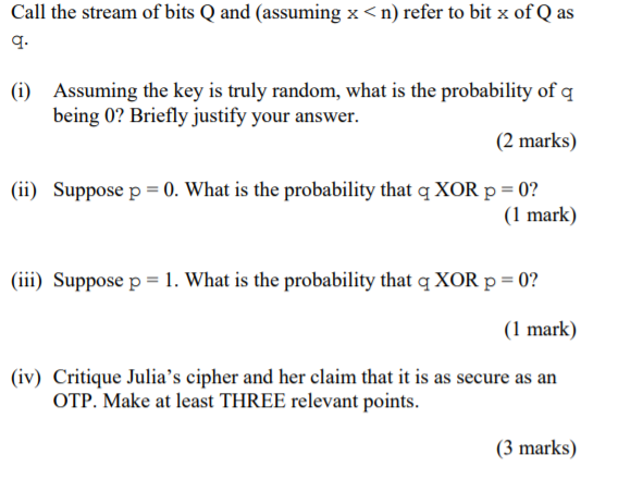(d) A stream cipher produces a sequence of | Chegg.com
