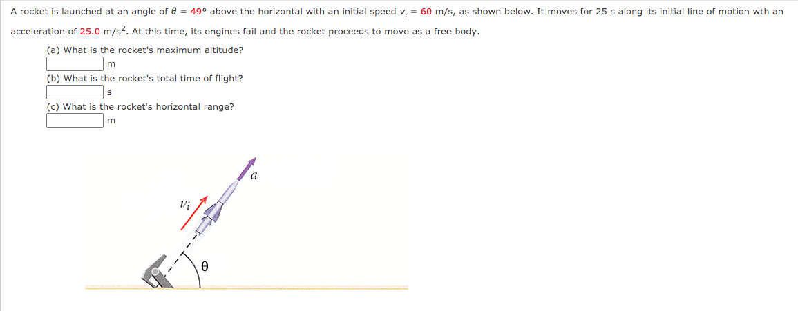 Solved A rocket is launched at an angle of 8 = 49° above the | Chegg.com