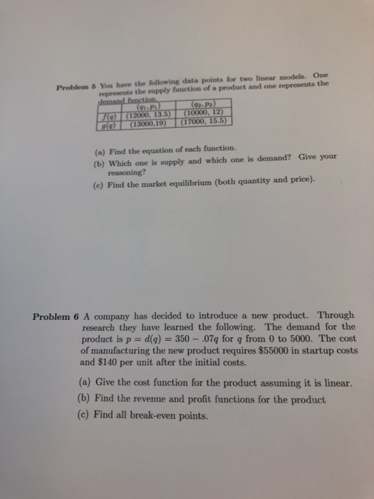 Solved Problem 5 You have the following data points for two | Chegg.com
