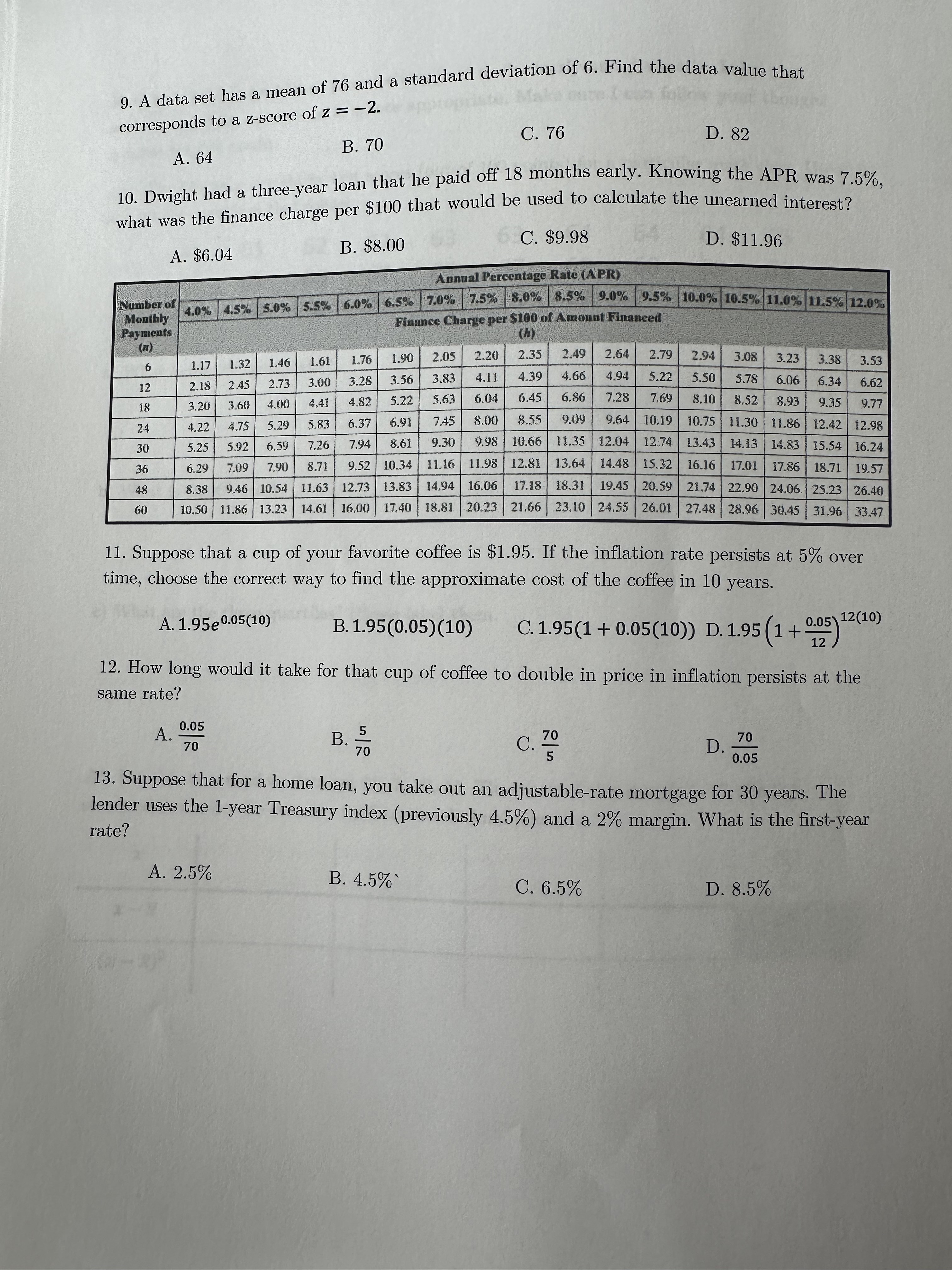 Solved 9. A data set has a mean of 76 and a standard | Chegg.com