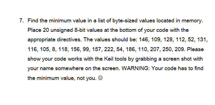 7. Find the minimum value in a list of byte-sized | Chegg.com
