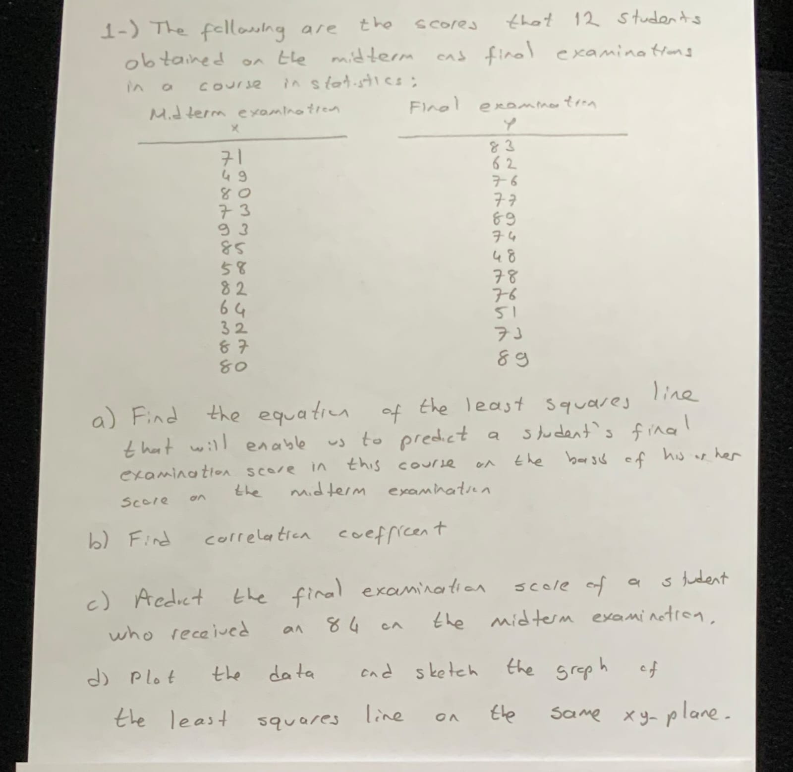 Solved 1-) The following are the scores that 12 students | Chegg.com