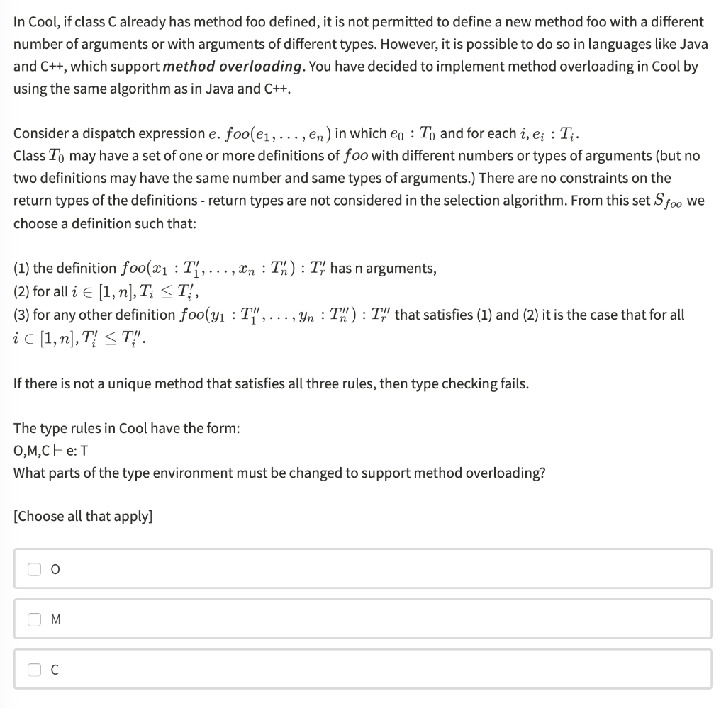 In Cool, if class C already has method foo defined, | Chegg.com