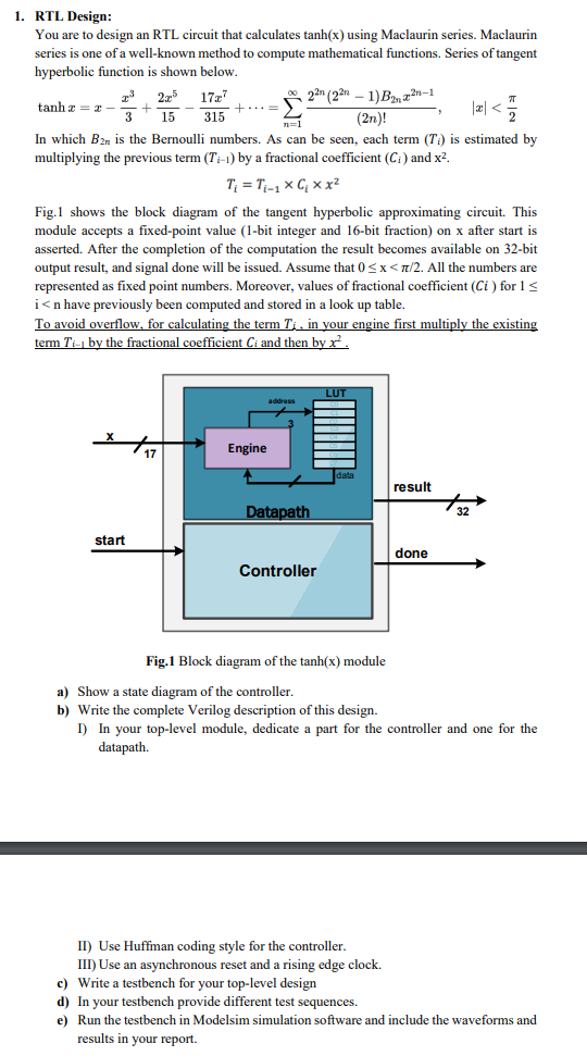 RTL Design:You are to design an RTL circuit that | Chegg.com