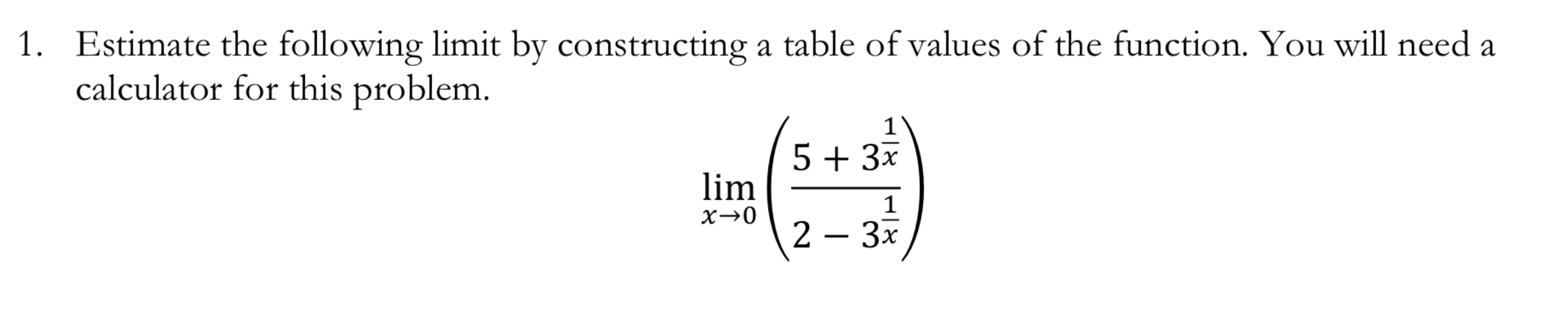 Solved Estimate the following limit by constructing a table | Chegg.com