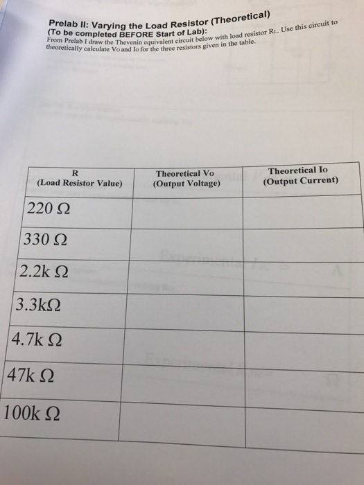 Solved Prelab Il: Theoretical Calculations (To be completed | Chegg.com