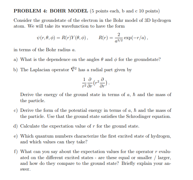Solved PROBLEM 4: BOHR MODEL (5 points each, b and c 10 | Chegg.com