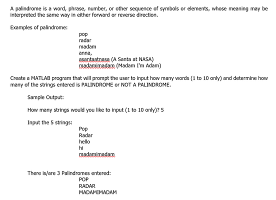 Solved A palindrome is a word, phrase, number, or other | Chegg.com