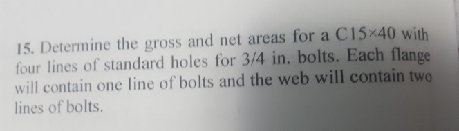 Solved 15. Determine the gross and net areas for a C15x40 | Chegg.com