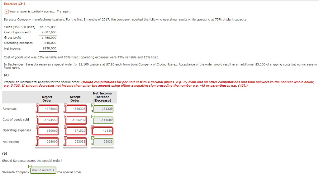 Solved Exercise 12-3 Your answer is partially correct. Try | Chegg.com