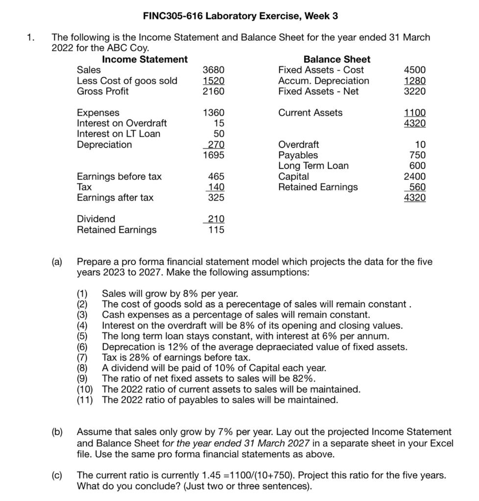 Solved FINC305-616 Laboratory Exercise, Week 3 The following | Chegg.com