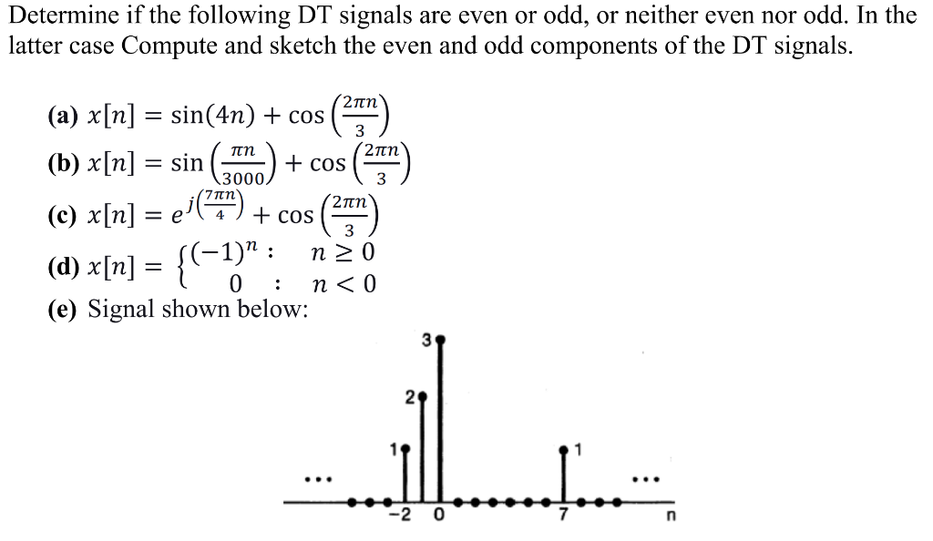 Solved Determine if the following DT signals are even or | Chegg.com