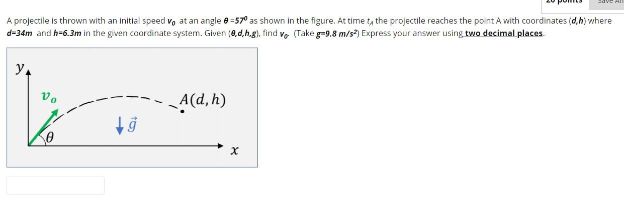 Solved A projectile is thrown with an initial speed vo at an | Chegg.com