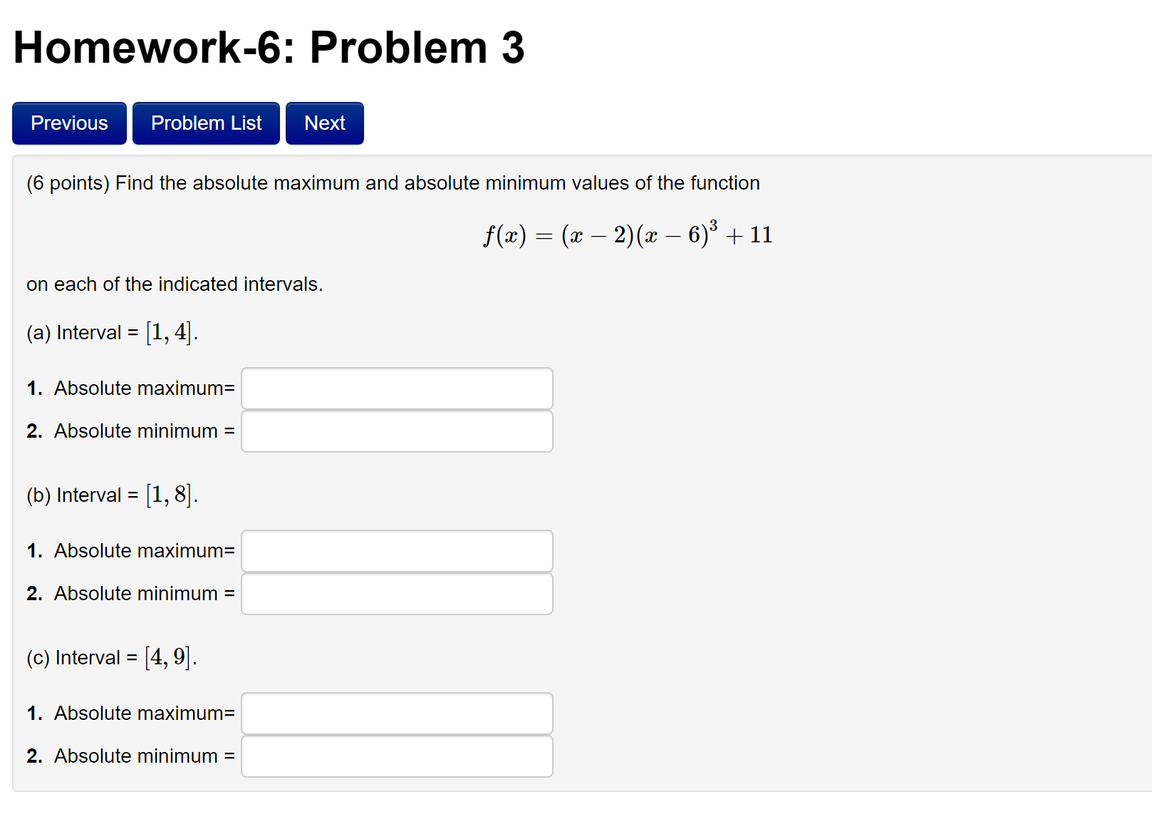 Solved (6 points) Find the absolute maximum and absolute | Chegg.com