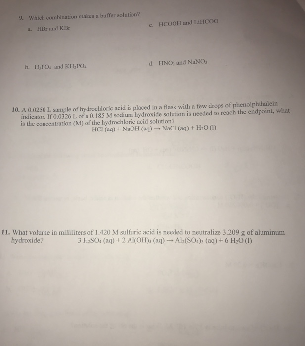 Solved 9. Which combination makes a buffer solution? c. | Chegg.com