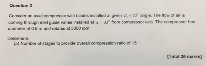 Solved Question 3 Consider an axial compressor with blades | Chegg.com