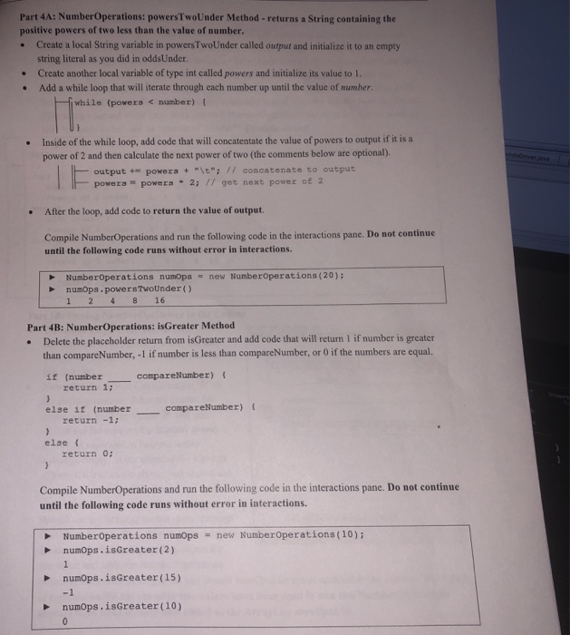 Solved Directions: Part 1: NumberOperations: Method Stubs | Chegg.com