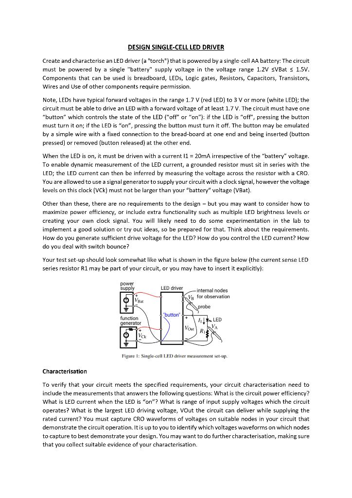 Solved Can someone design a single-cell LED circuit based on | Chegg.com