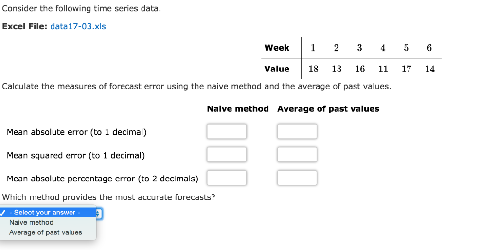 Solved Consider The Following Time Series Data Excel File