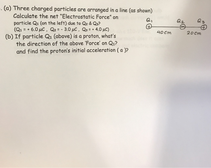 Solved (o) Three charged particles are arranged in a line | Chegg.com