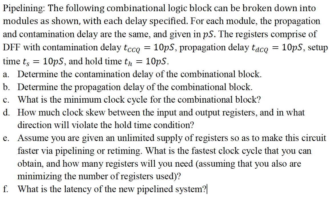 Solved Pipelining The Following Combinational Logic Block 