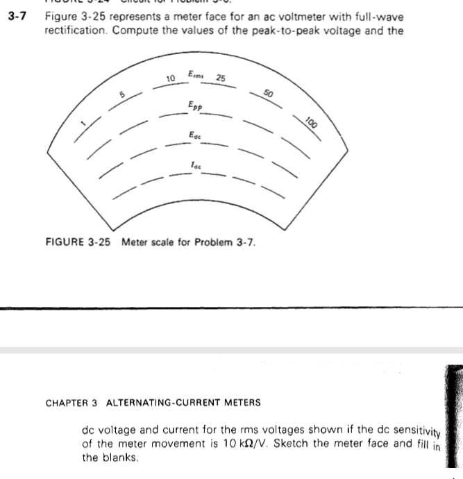 Solved 3-7 Figure 3-25 represents a meter face for an ac | Chegg.com