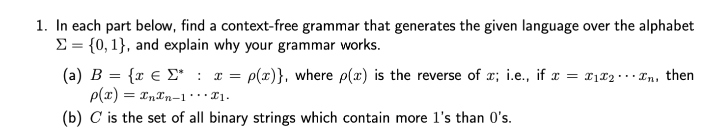 Solved 1. In each part below, find a context-free grammar | Chegg.com