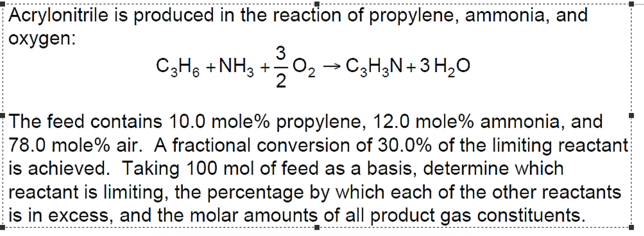 Solved Acrylonitrile is produced in the reaction of | Chegg.com