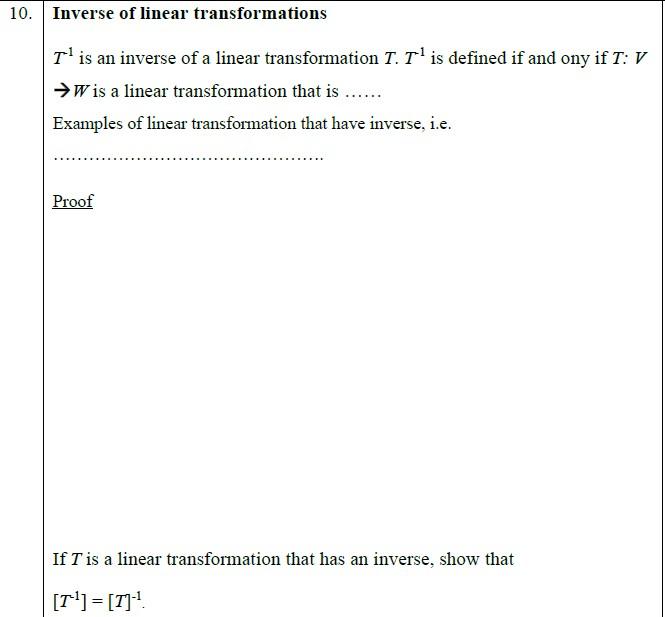 Solved 10. Inverse of linear transformations r' is an | Chegg.com