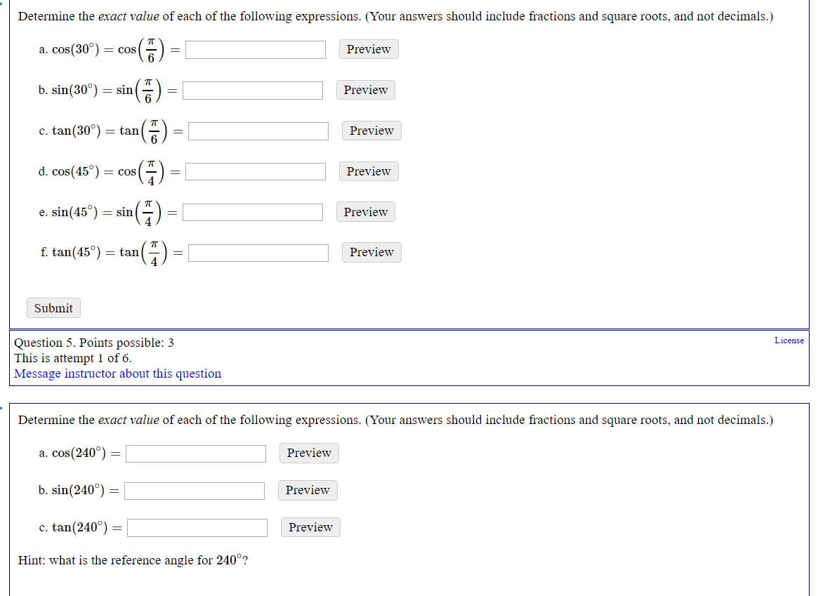 Solved Determine the exact value of each of the following | Chegg.com