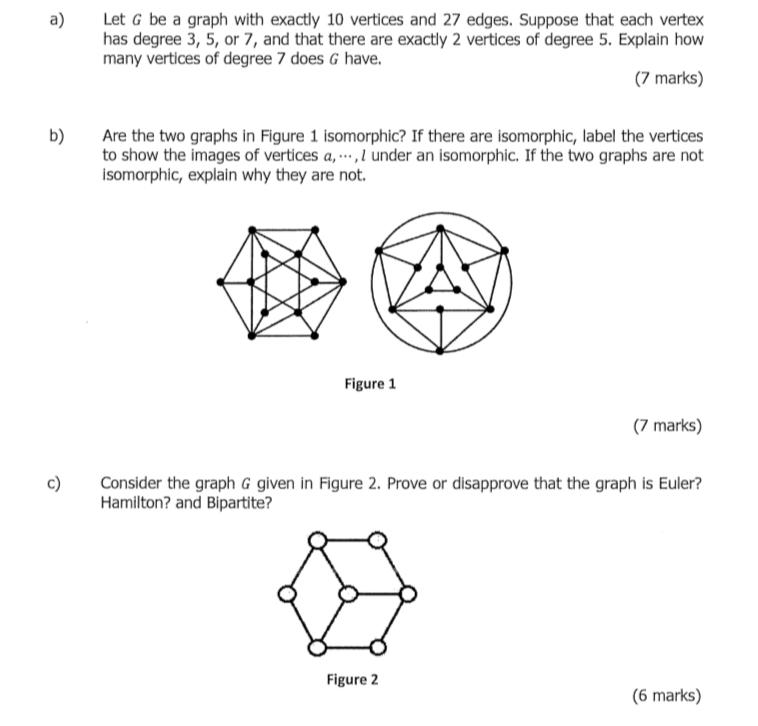Solved a) Let G be a graph with exactly 10 vertices and 27 | Chegg.com