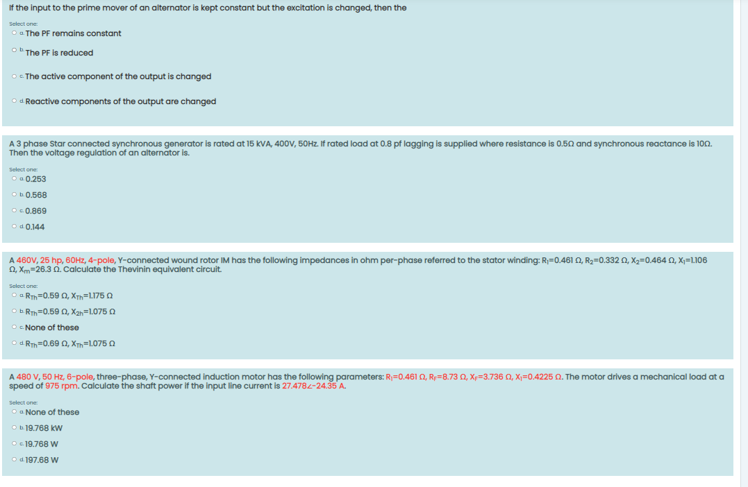 Solved If the input to the prime mover of an alternator is | Chegg.com