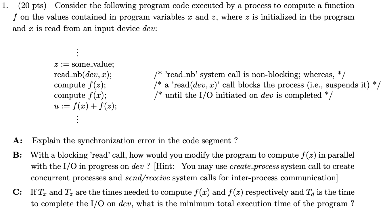 1. (20 pts) Consider the following program code | Chegg.com