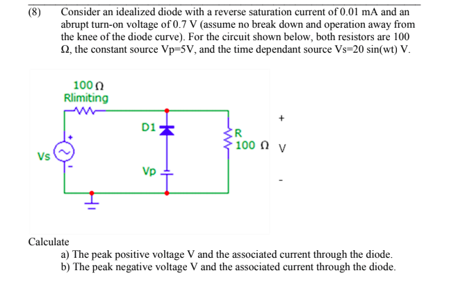 Solved (8) Consider an idealized diode with a reverse | Chegg.com