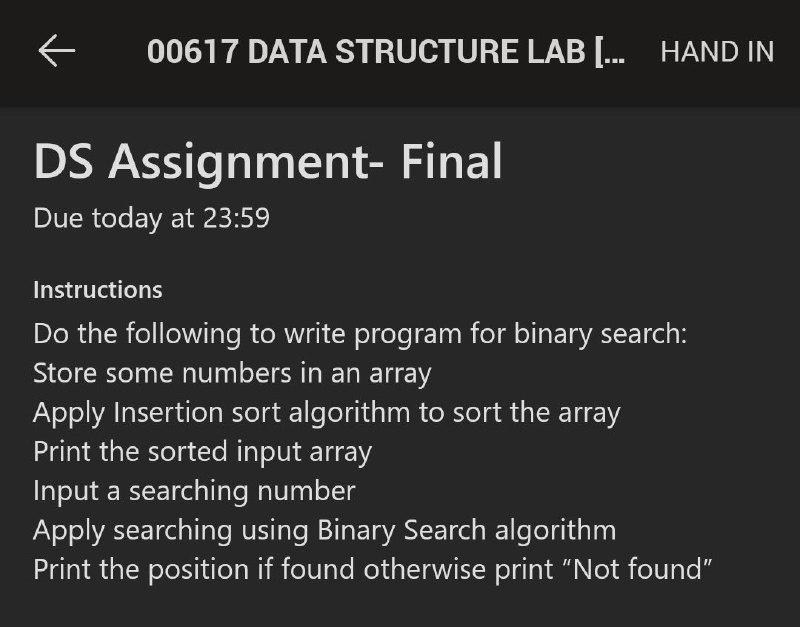 Solved 00617 DATA STRUCTURE LAB [... HAND IN DS Assignment- | Chegg.com