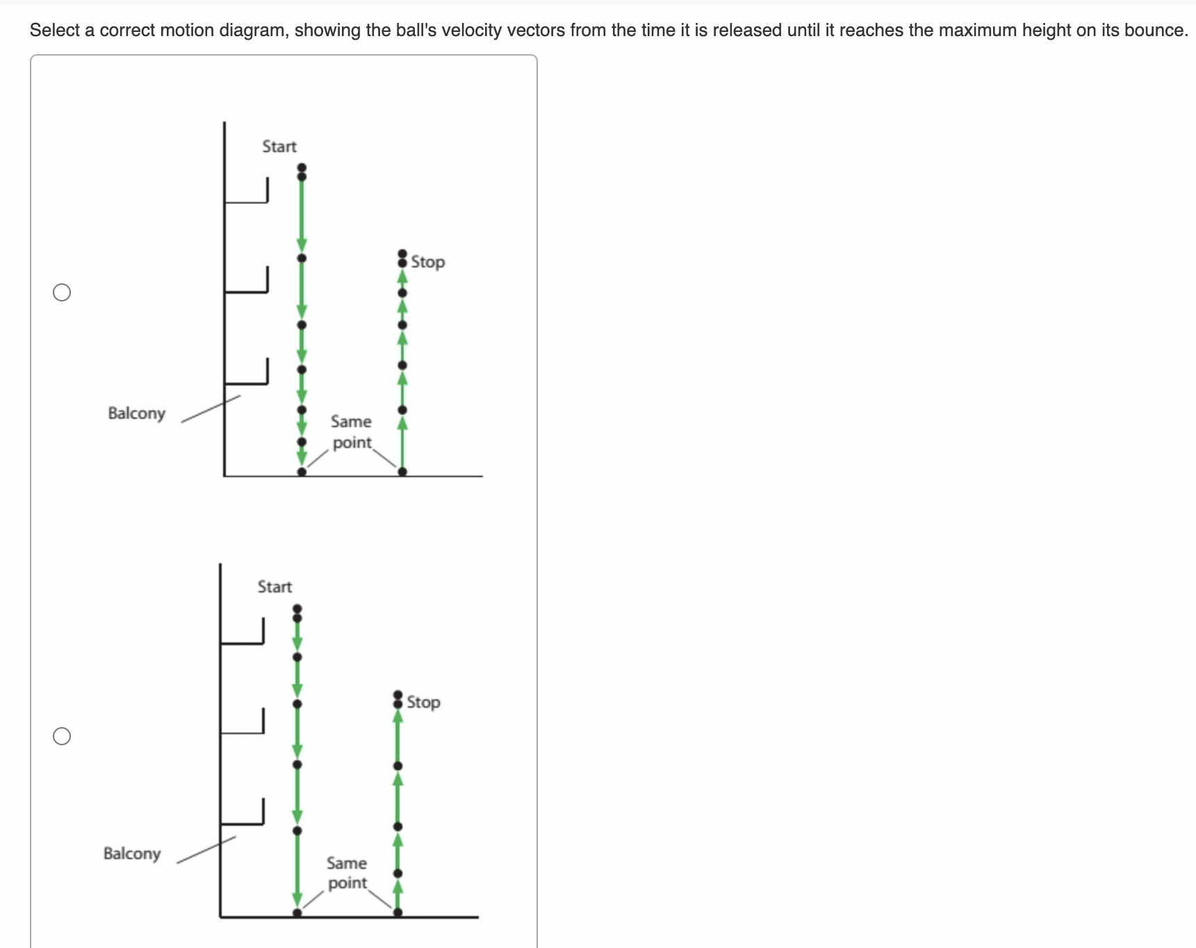 Solved \r\nSelect a correct motion diagram, showing the | Chegg.com