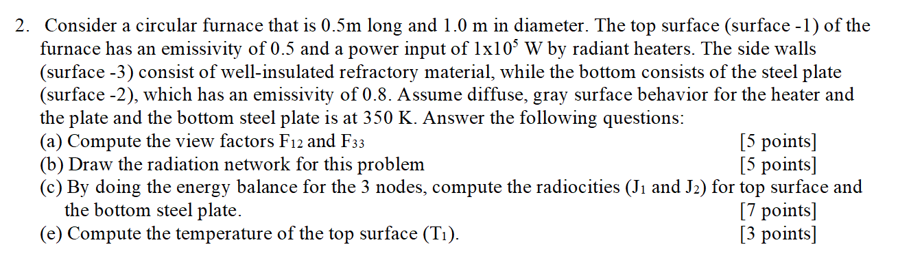 Solved Consider a circular furnace that is 0.5m long and 1.0 | Chegg.com