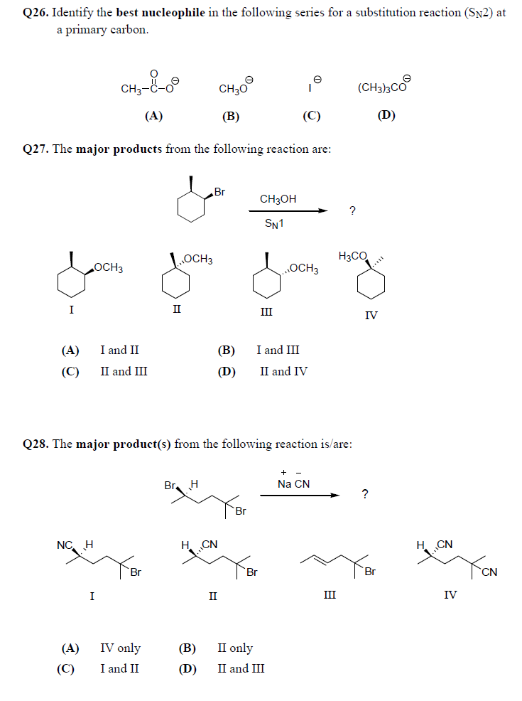 Solved Q26. Identify the best nucleophile in the following | Chegg.com
