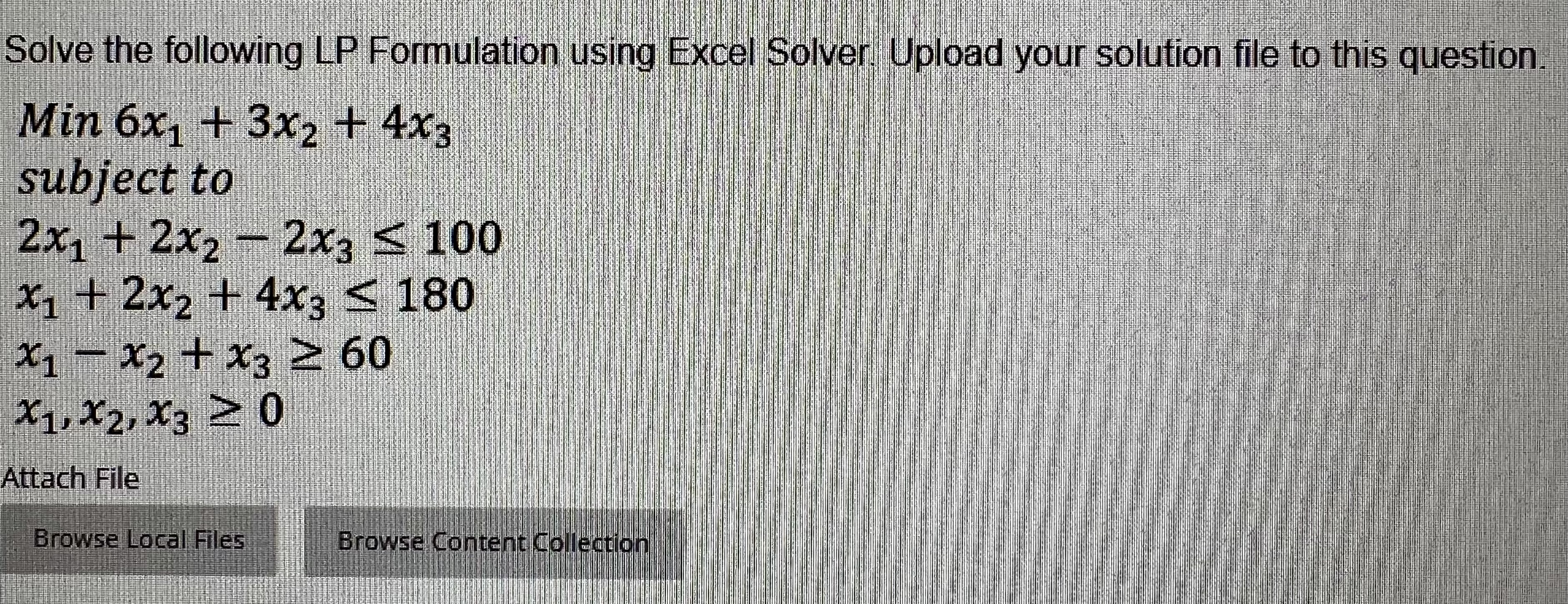 Solved Solve the following LP Formulation using Excel | Chegg.com