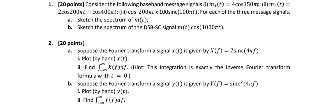 Solved 1. [20 points] Consider the following baseband | Chegg.com