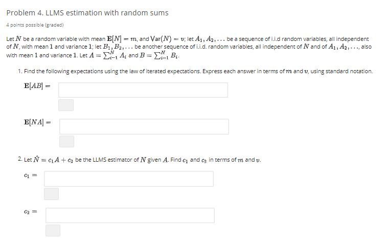 Solved 4. LLMS estimation with random sums Bookmark this | Chegg.com