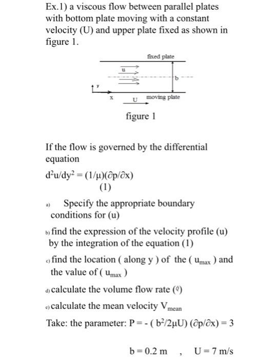 Solved Ex.1) a viscous flow between parallel plates with | Chegg.com