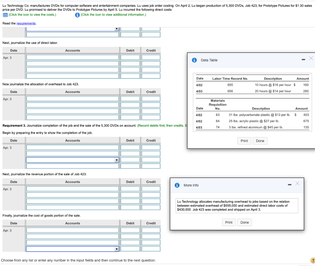 Solved Lu Technology Co. manufactures DVDs for computer | Chegg.com