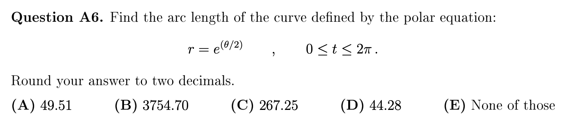 Solved Question A6. Find the arc length of the curve defined | Chegg.com